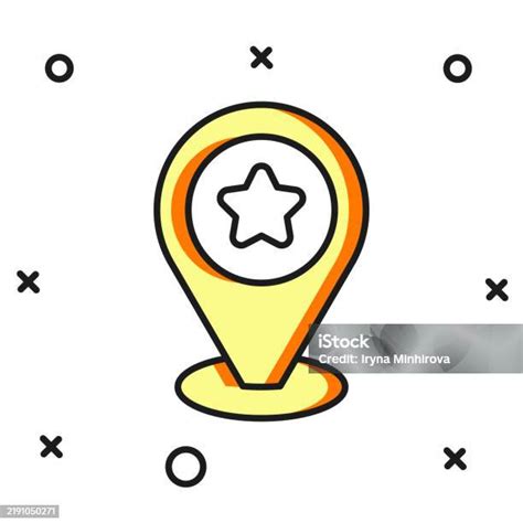 채워진 윤곽선 지도 포인터 와 별표 아이콘 와 절연 통렬한 통렬한 통하고 있는 배경에 별표 즐겨찾기 핀 지도 아이콘입니다 맵 마커 그림자가 있는 평면으로 채워진 윤곽선