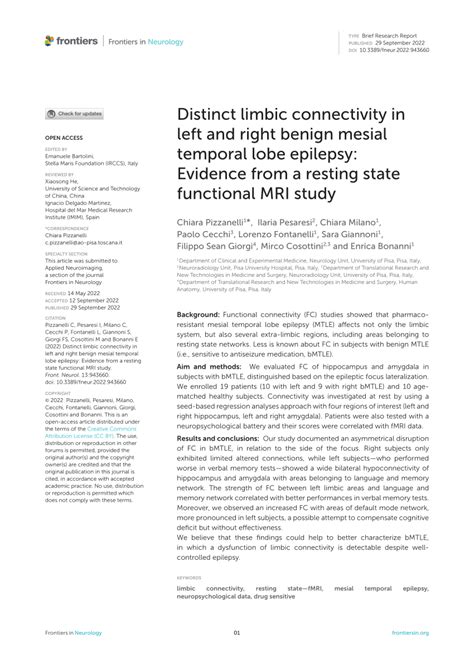 Pdf Distinct Limbic Connectivity In Left And Right Benign Mesial Temporal Lobe Epilepsy