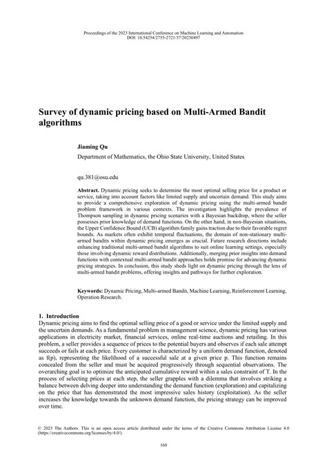 Pdf Survey Of Dynamic Pricing Based On Multi Armed Bandit Algorithms