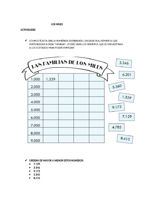 Matematicas Mayo Secuencia Los Miles Actividades CompletÁ Esta