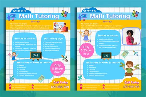 Editable Tutor Flyer Math Tutoring Flyer Canva Flyer Template