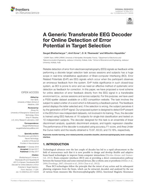 pdf a generic transferable eeg decoder for online detection of error