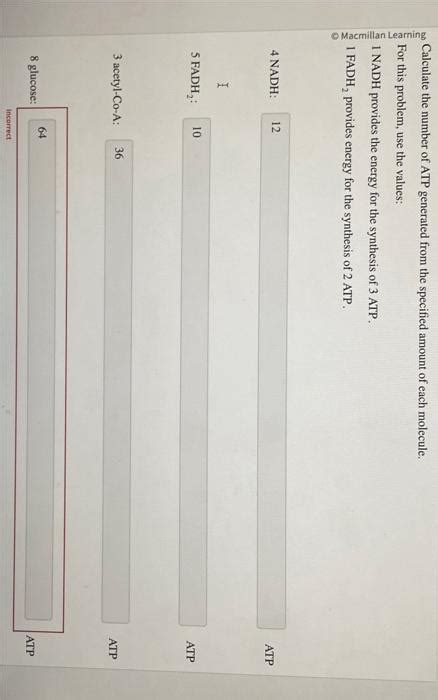 solved calculate the number of atp generated from the