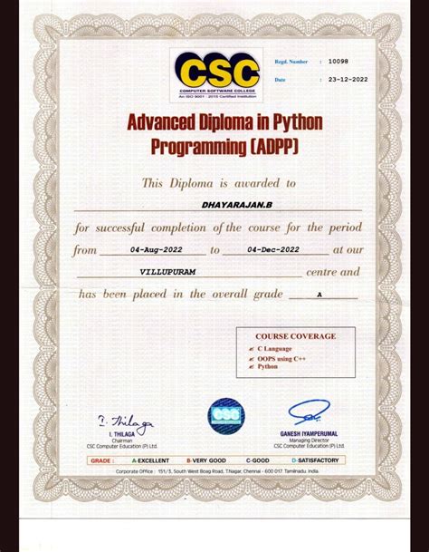 Python Certification Dhaya Rajan