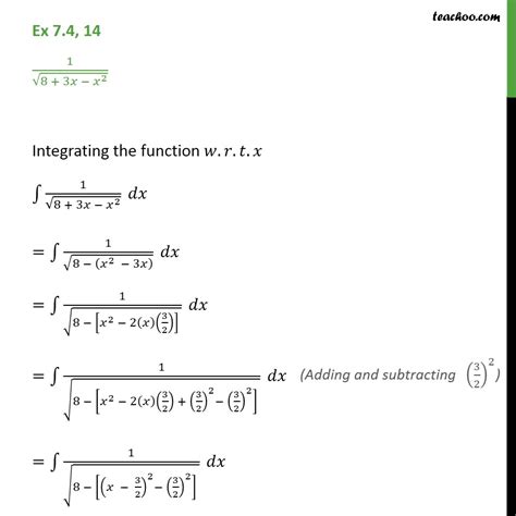 Ex 7 4 14 Integrate 1 Root 8 3x X 2 NCERT Class 12