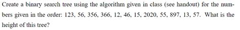 Solved Create A Binary Search Tree Using The Algorithm Given Chegg