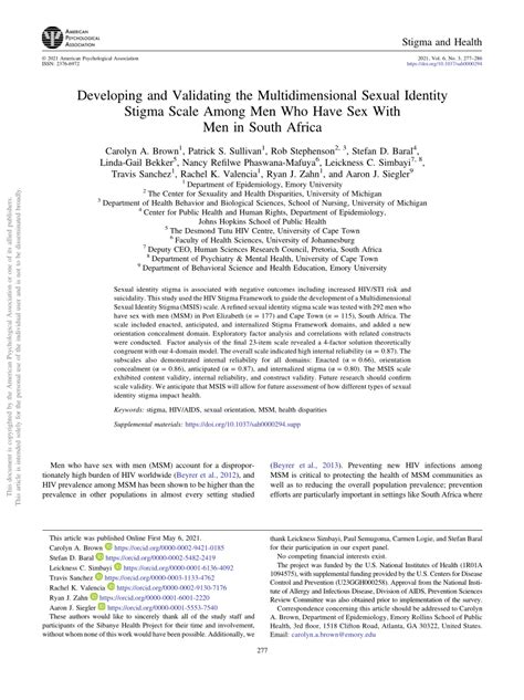 Developing And Validating The Multidimensional Sexual Identity Stigma Scale Among Men Who Have