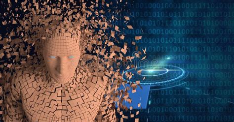 Composition Of Exploding Human Bust With Binary Coding Over Scopes Scanning Stock Illustration