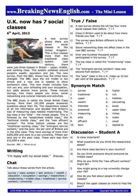 Breaking News English 2 Page Mini Lesson Class System