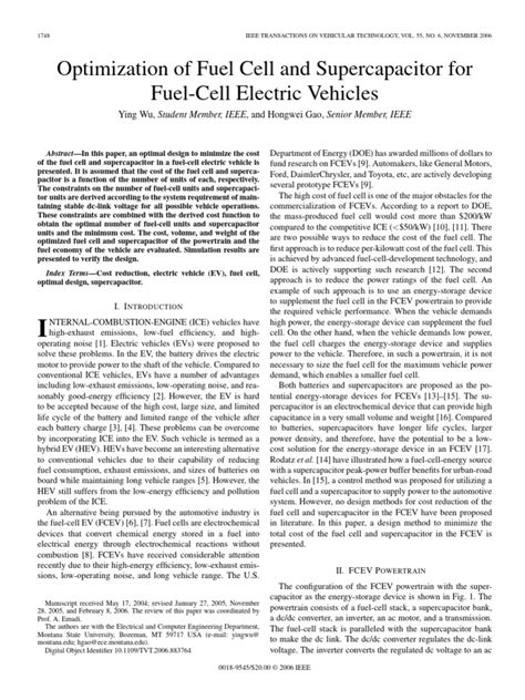 Optimization Of Fuel Cell And Supercapacitor For Fuel Cell Electric Vehicles Pdf Fuel Cell