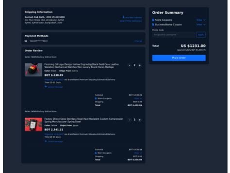 Detailed Product Information With Shipping Billing And Total Order