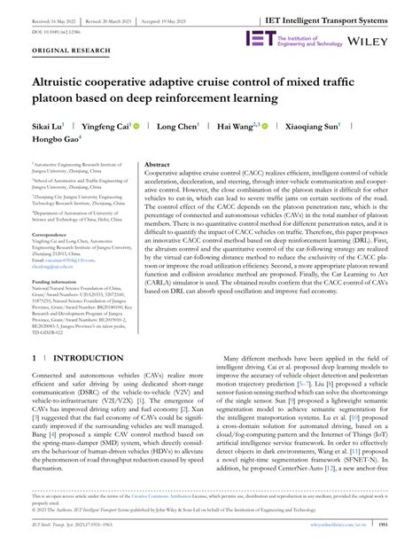 Pdf Altruistic Cooperative Adaptive Cruise Control Of Mixed Traffic