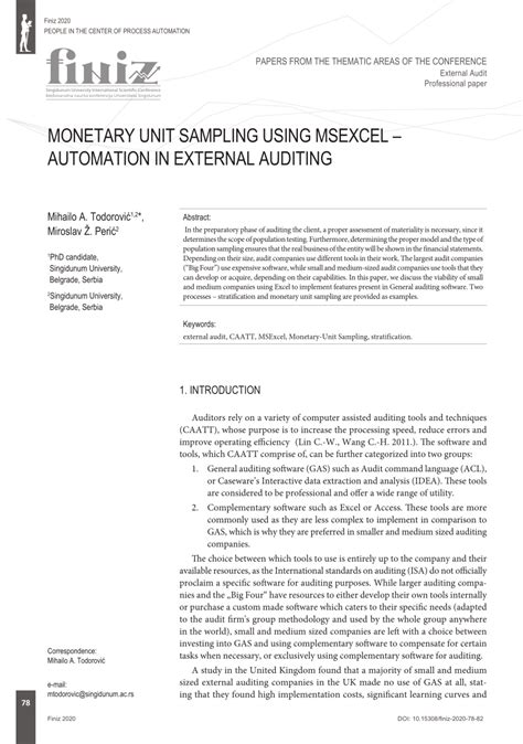 Pdf Monetary Unit Sampling Using Msexcel Automation In External
