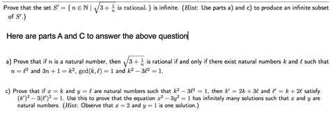 Prove That The Set S N N 3 1 3 Is Chegg Com