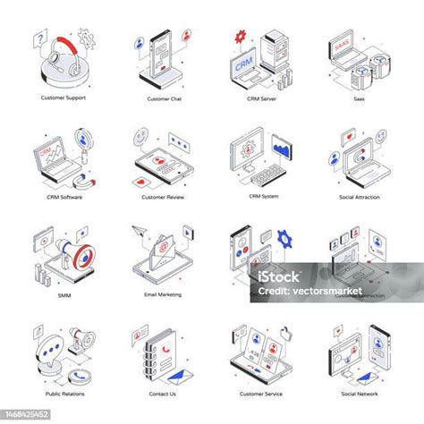 Crm 아이소메트릭 아이콘 팩 Saas에 대한 스톡 벡터 아트 및 기타 이미지 Saas 검색 고객 서비스 담당자 Istock