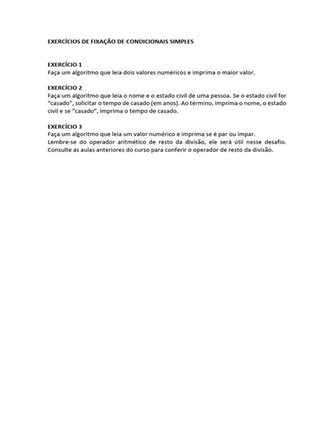 exercicios de fixacao de condicionais simples pdf