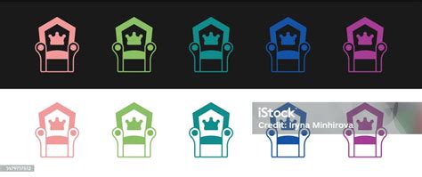 흑백 배경에 고립 된 중세 왕좌 아이콘을 설정합니다 벡터 왕좌에 대한 스톡 벡터 아트 및 기타 이미지 왕좌 가구 검은색