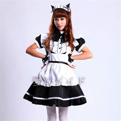 Black And Pink Cute Women Cat Ear Restaurant Maid Uniform Girls Sweet