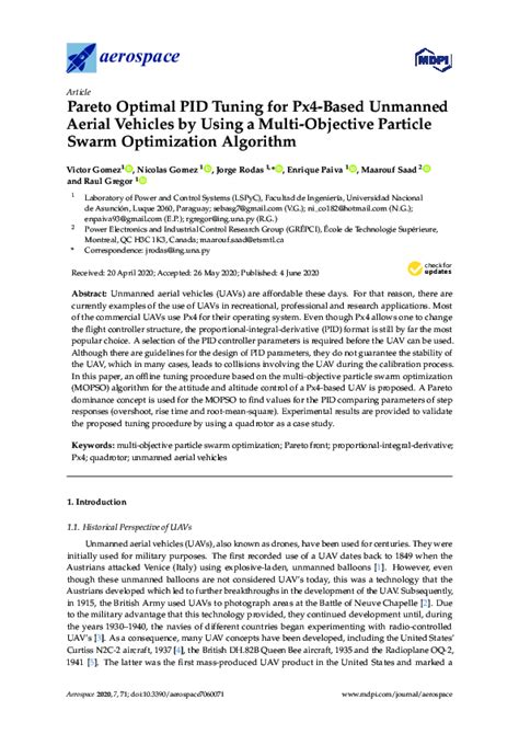 Pdf Pareto Optimal Pid Tuning For Px4 Based Unmanned Aerial Vehicles