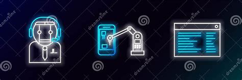 Set Line Software Web Developer Programming Code Worker Robot And Industrial Machine Robotic