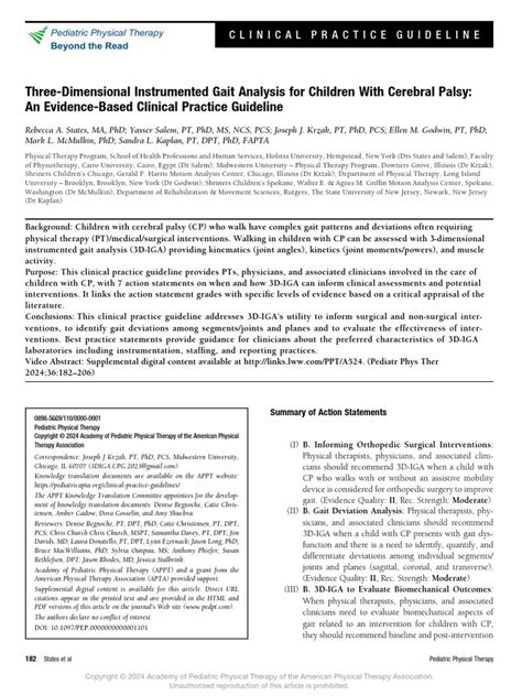 Three Dimensional Instrumented Gait Analysis For 3 Pdf Physical Therapy Cerebral Palsy