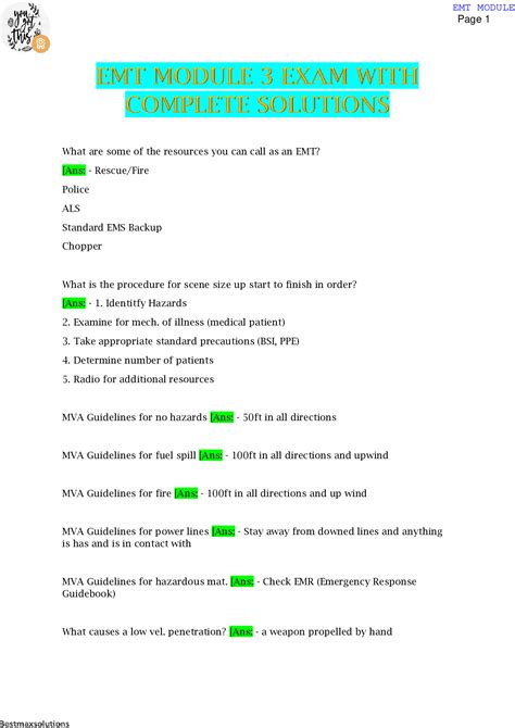 EMT MODULE EXAM WITH COMPLETE SOLUTIONS Scholarfriends