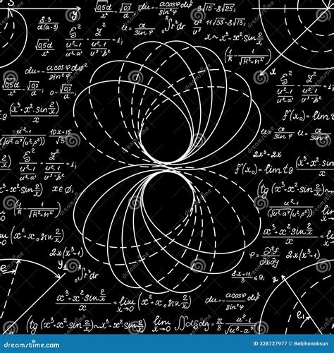 Mathematical Scientific Vector Seamless Pattern With Figures Geometry Plots And Formulas Stock
