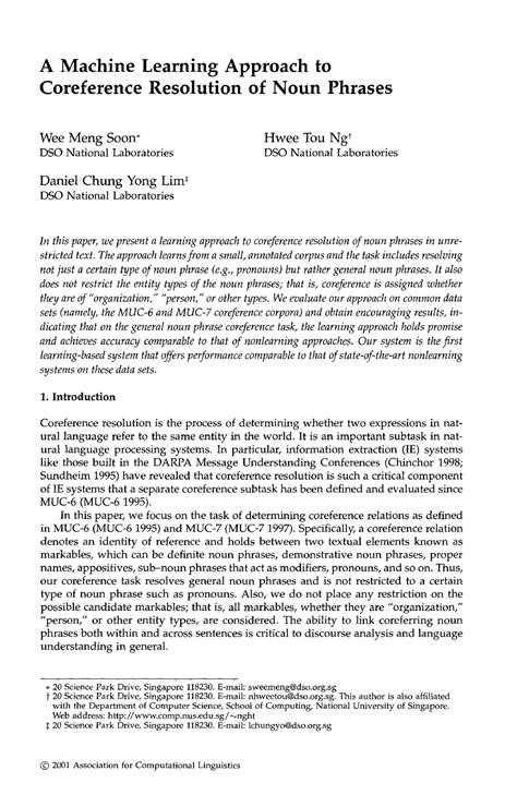 A Machine Learning Approach To Coreference Resolution Of Noun Phrases