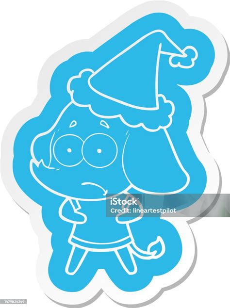 산타 모자를 쓰고 확실하지 않은 코끼리의 기발한 만화 스티커 귀여운에 대한 스톡 벡터 아트 및 기타 이미지 귀여운 낙서