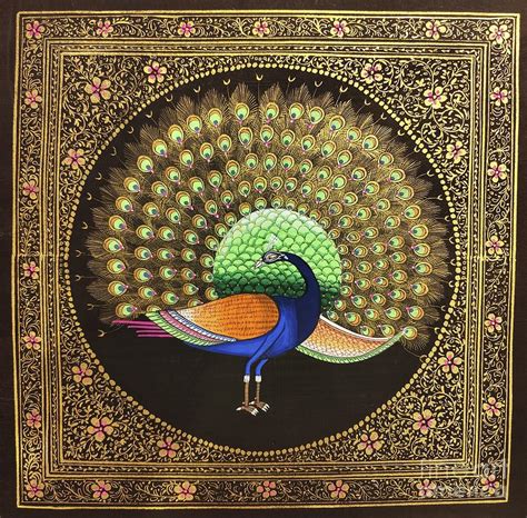 Golden Peacock Indian Miniature Painting Painting By University Of Arts