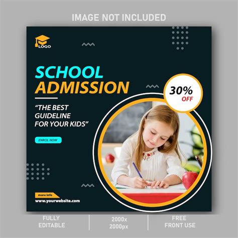 학교 입학 소셜 미디어 포스트 디자인 템플릿 프리미엄 벡터