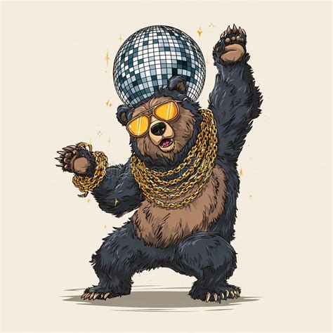 A Bear Disco Dancer Hilarious Illustration Of A Bear Under A Disco Ball