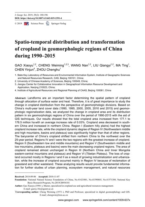 Pdf Spatio Temporal Distribution And Transformation Of Cropland In