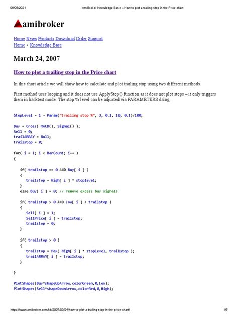 Amibroker Knowledge Base How To Plot A Trailing Stop In The Price Chart