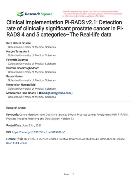 pdf clinical implementation pi rads v2 1 detection rate of