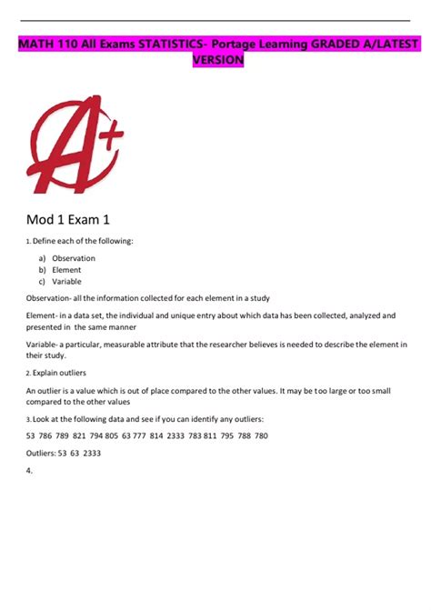 Math 110 All Exams Statistics Latest Update Portage Learning Math 110 Math110 Stuvia Us