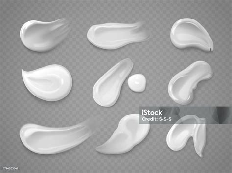 사실적인 크림 번짐 화장품 크림 치약 얼룩 견본 유체 크림 스플래터 혈청 우유 기초 질감 얼굴 스킨 케어 로션 화이트 젤 아름다움 정확한 벡터 그림 개체 그룹에 대한 스톡
