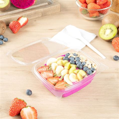 Thermo Tek 12 Oz Rectangle Clear Plastic Deli Snack Container With Hinged Lid Anti Fog 10