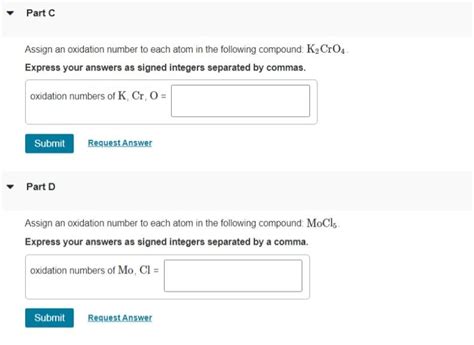 Solved Part A Assign An Oxidation Number To Each Atom In The