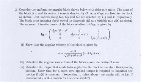 Solved Consider The Uniform Rectangular Block Shown Below Chegg