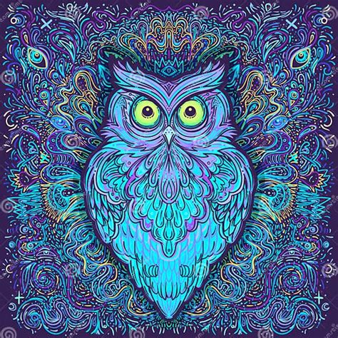 Cute Abstract Owl And Psychedelic Ornate Pattern Character Tattoo