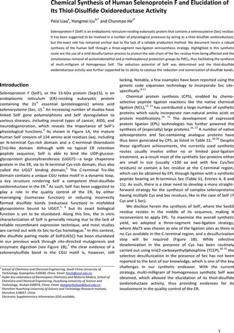 Chemical Synthesis Of Human Selenoprotein F And Elucidation Of Its Thiol Disulfide