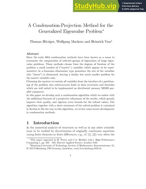 A Condensation Projection Method For The Generalized Eigenvalue Problem