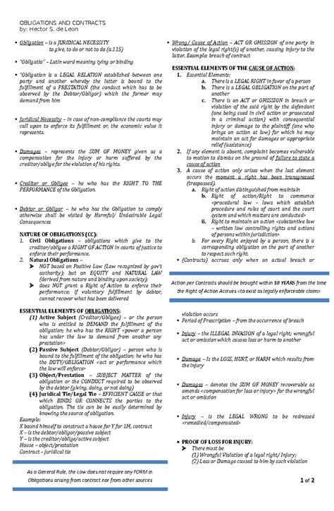 Law On Obligations And Contracts Handout No 3 1 Obligations And Contracts Obligations And