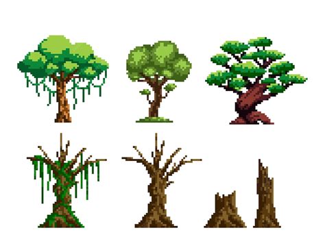 Premium Vector Pixel Art Set Of Trees Tropical Trees Dry Trees And