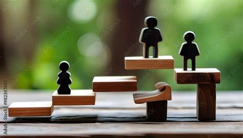 Visualizing Gap Analysis With Wooden Figure Discussing Strategies On An