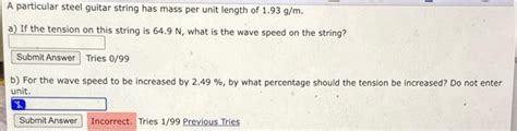 solved guitar string has mass per unit length of 1 93 g m