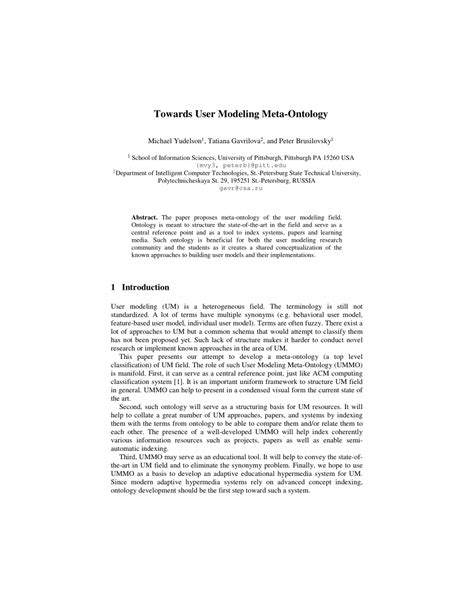 Pdf Towards User Modeling Meta Ontology