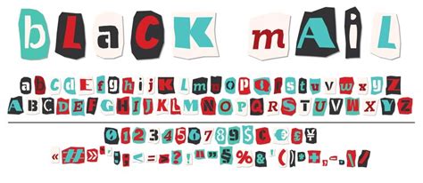 랜섬 하프톤 콜라지 스타일의 글자 숫자 및 점자 표시 표시는 신문과 잡지에서 잘라낸 빈티지 Abc 컬렉션 빨간 검은색과 ⁇ 색 알파 ⁇ 타이포그래피 ⁇ 터 일러스트