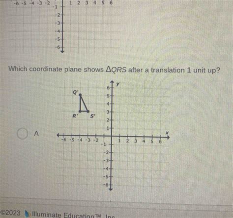 6 5 4 3 2 1 2 3 4 5 6 Which Coordinate Plane Shows Qrs After A